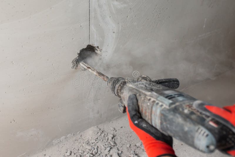 Installation of Electrical Outlets in a Concrete Wall Stock Photo ...