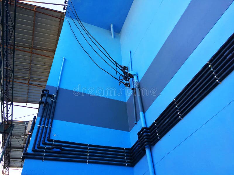 Installation of Electrical Pipes at the Building Walls Stock Image ...