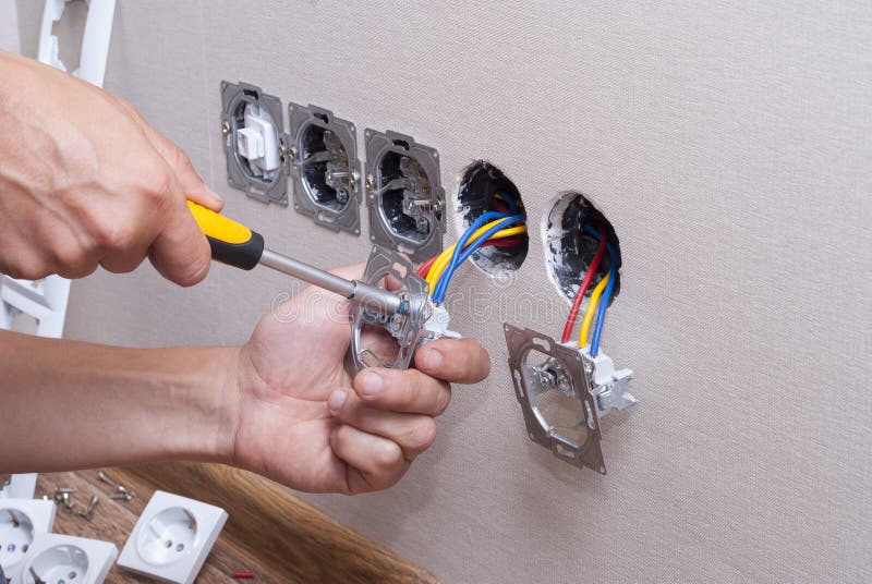 Installation of Electrical Sockets Stock Image - Image of supply ...