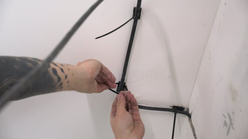 Installation of Electrical Wiring on Apartment Ceiling. Electrical ...