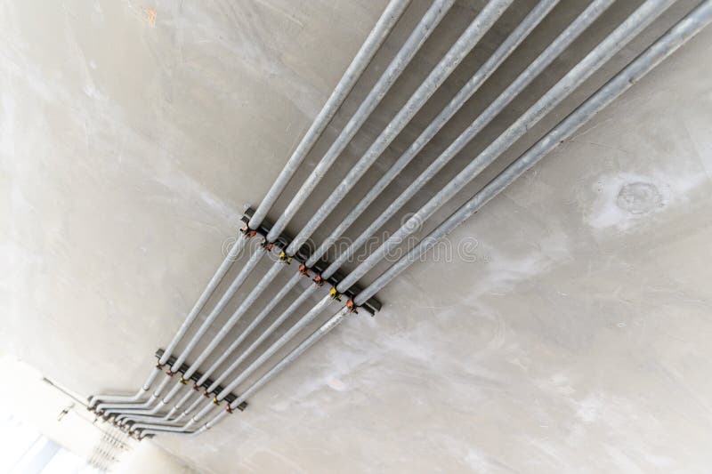 Installation of Electrical Wiring on the Ceiling. Electrical Cable ...