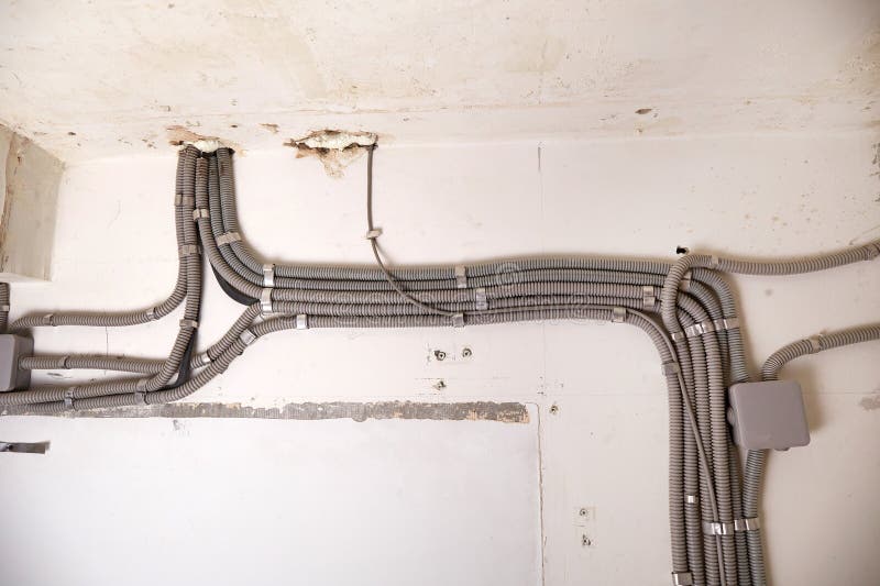 Installation of Electrical Wiring on the Ceiling. Stock Photo - Image ...