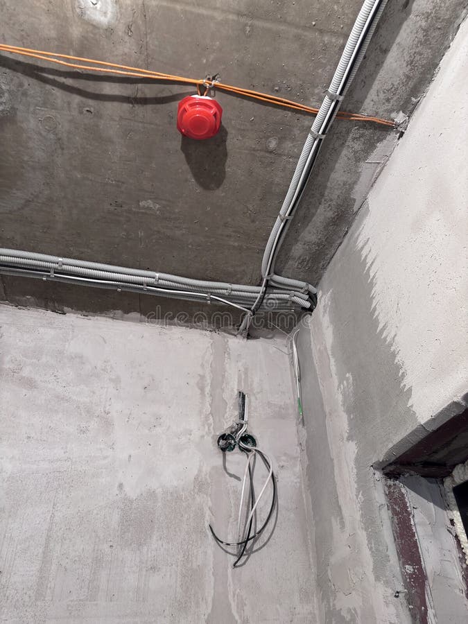 Installation of Electrical Wiring on the Ceiling. Stock Image - Image ...