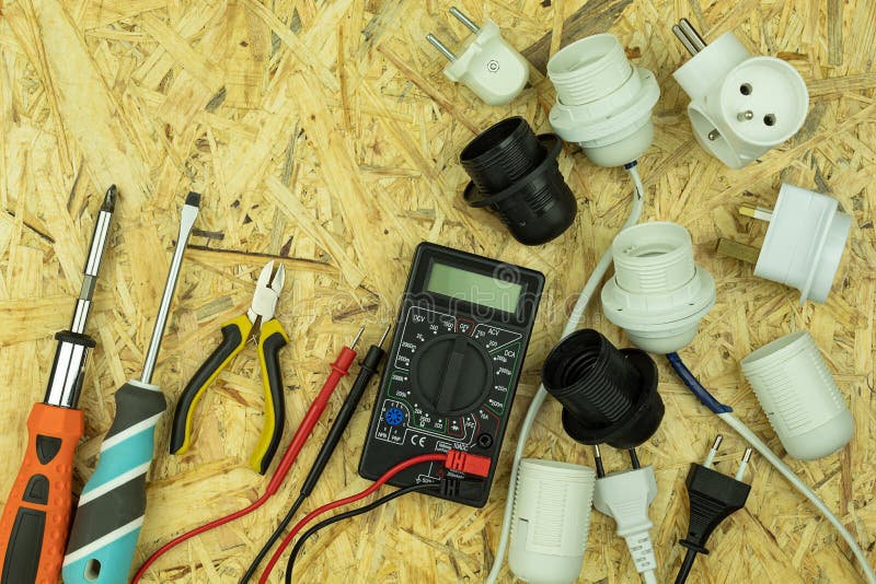 Electrical Objects and Tools are Spread Out on the Table with Empty ...