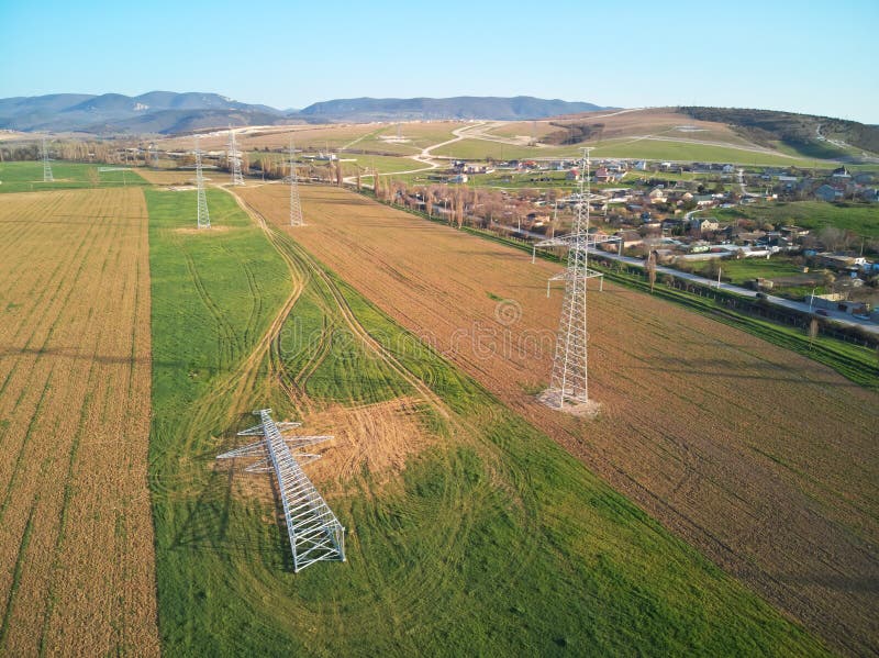 Installation of Electricity Power Tower Stock Photo - Image of mounting ...