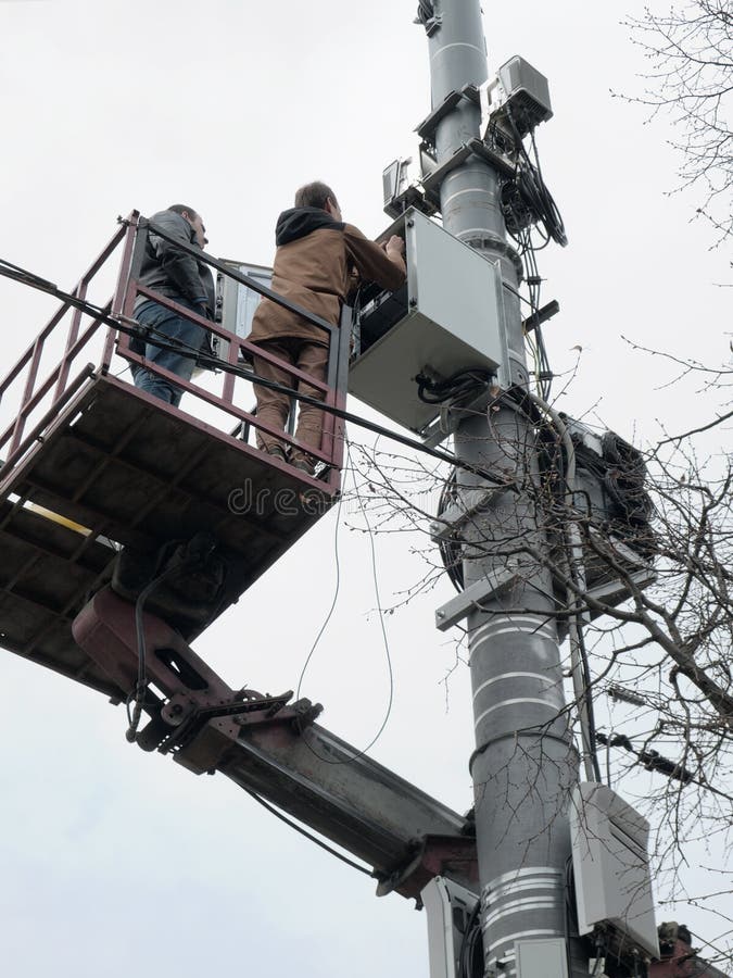 Installation of Equipment on the Cell Tower Editorial Stock Photo ...
