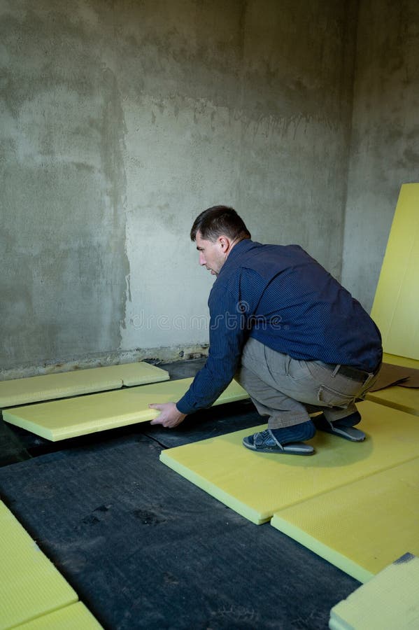 Installation of Expanded Polystyrene for Floor Insulation. Stock Photo ...