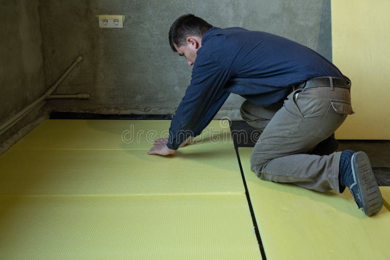 Installation of Expanded Polystyrene for Floor Insulation. Stock Image ...