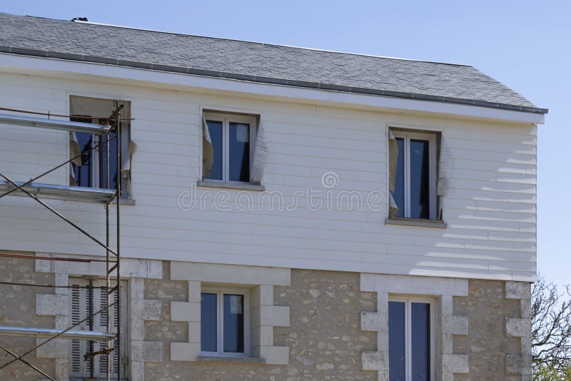 Installation of Exterior Siding on a House Stock Image - Image of ...
