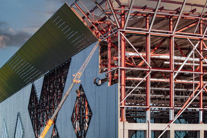 Installation of Facade Panels To the Wall of a Modern Building. Stock ...