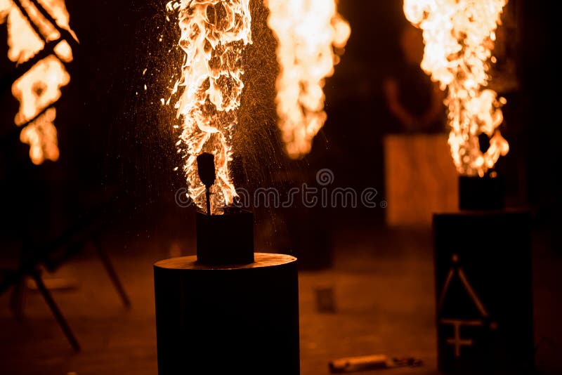 Installation for fire show stock image. Image of flaming - 190353123