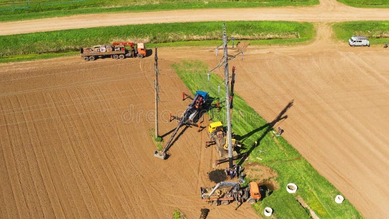 Installation of High-voltage Support by Workers. Stock Footage - Video ...