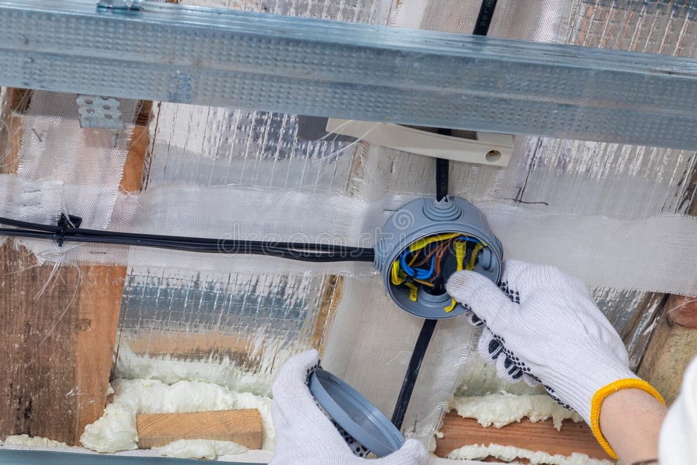 Installation of Junction Box in Electrical Wiring Stock Photo - Image ...