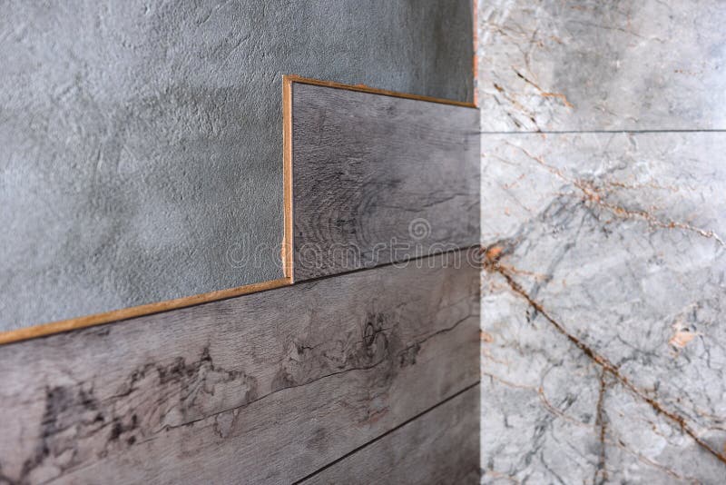 Installation of Laminated Panels on Wall at Room. Stock Image - Image ...