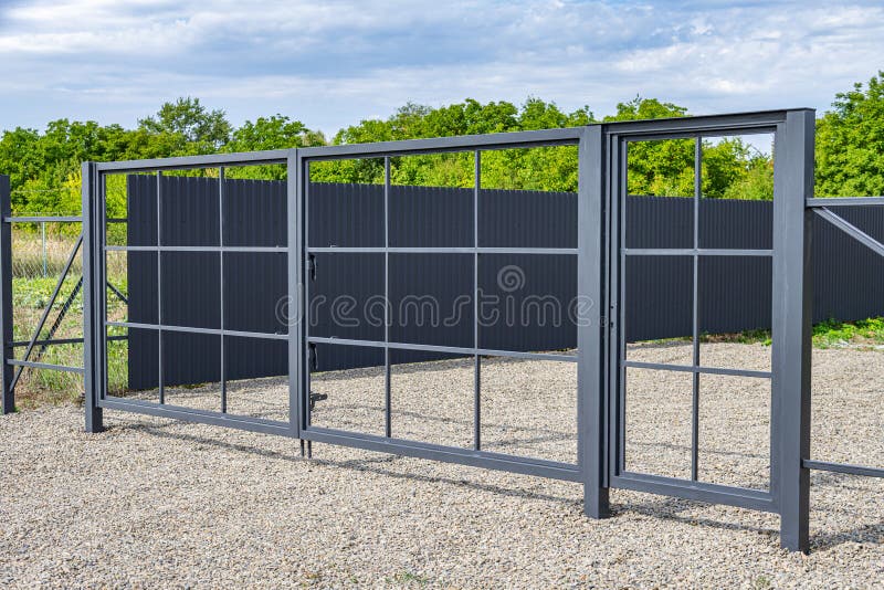 Installation of Metal Gates. Stock Photo - Image of border, worker ...