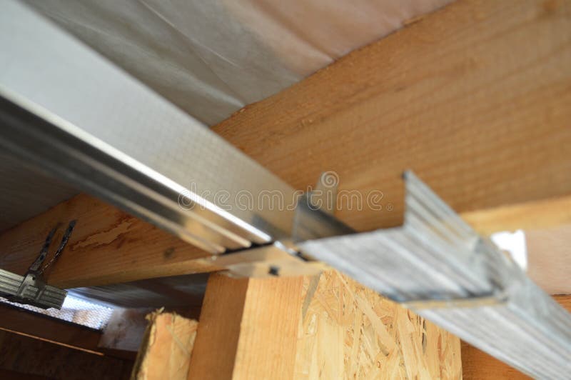 Installation of a Metal Profile for Drywall Stock Image - Image of ...