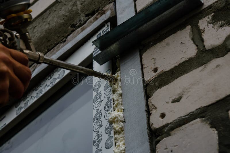 Installation of the Modern Window Made of PVC Profiles Stock Photo ...