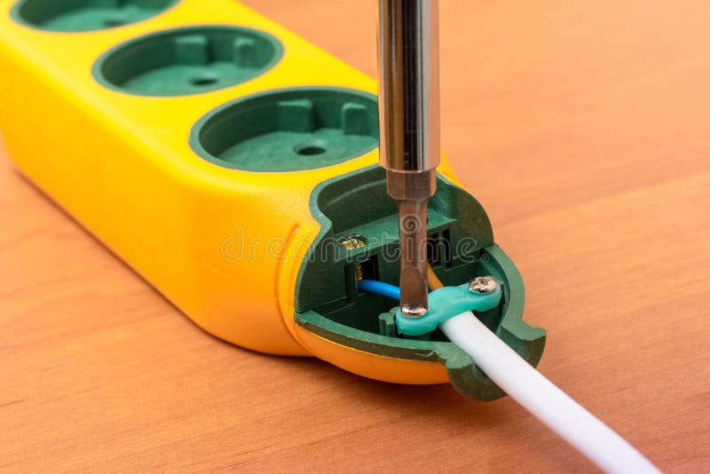 Installation of a New Outlet with a Screwdriver, Electrical Work Stock ...