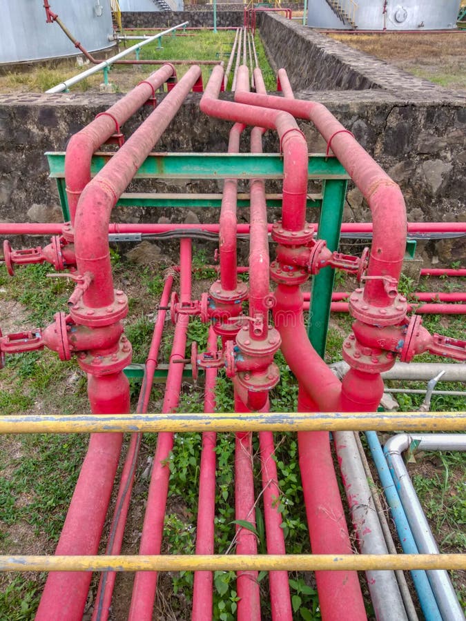 Installation of Pipes and Valves in Fire Control System Stock Photo ...