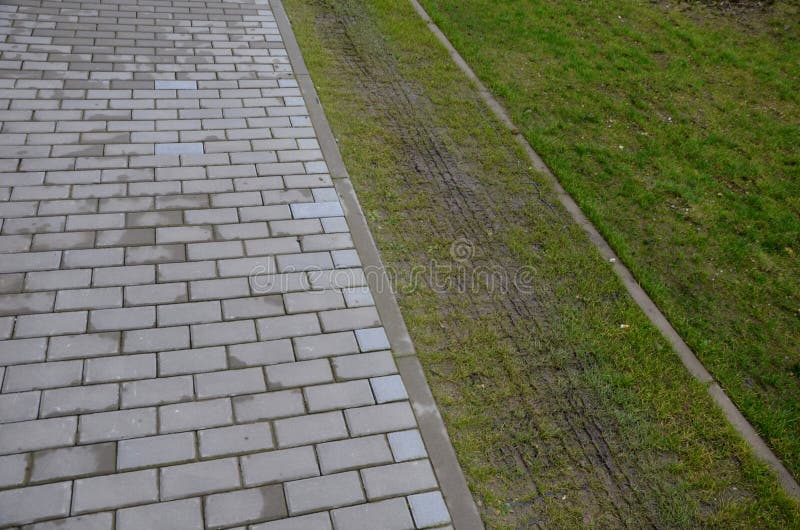 Installation of a Plastic Mat As a Replacement for the Lawn. Stock ...