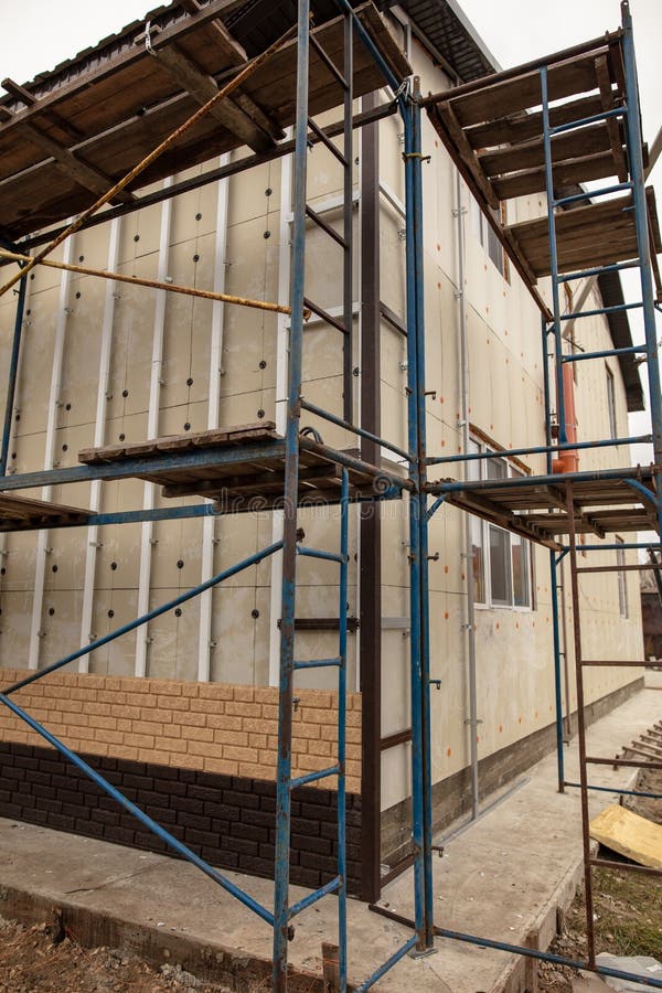 Installation of Plastic Siding Under the Brick Stock Image - Image of ...