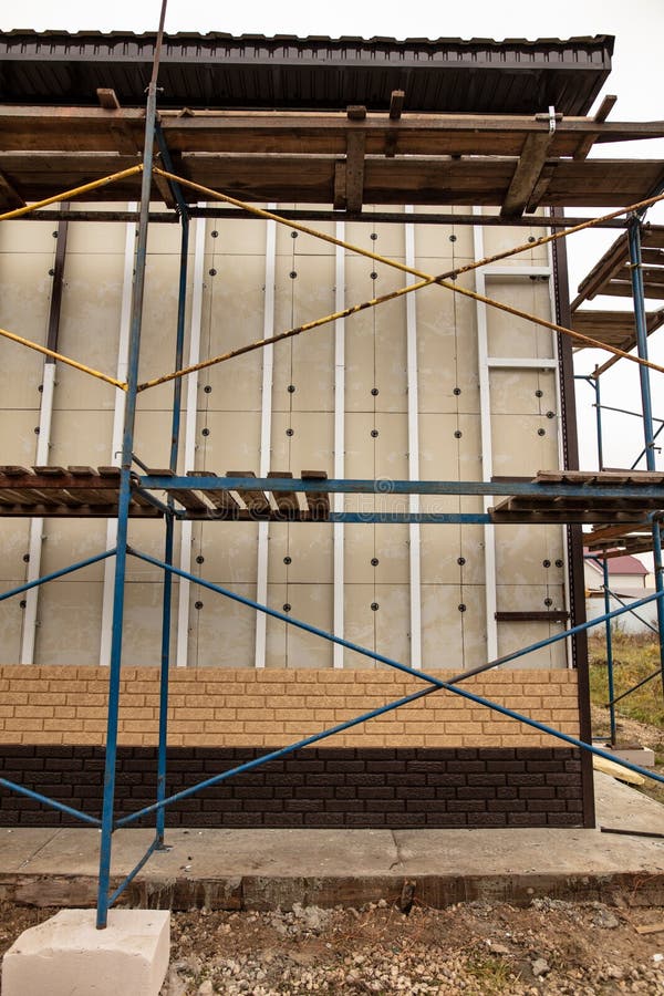 Installation of Plastic Siding Under the Brick Stock Image - Image of ...