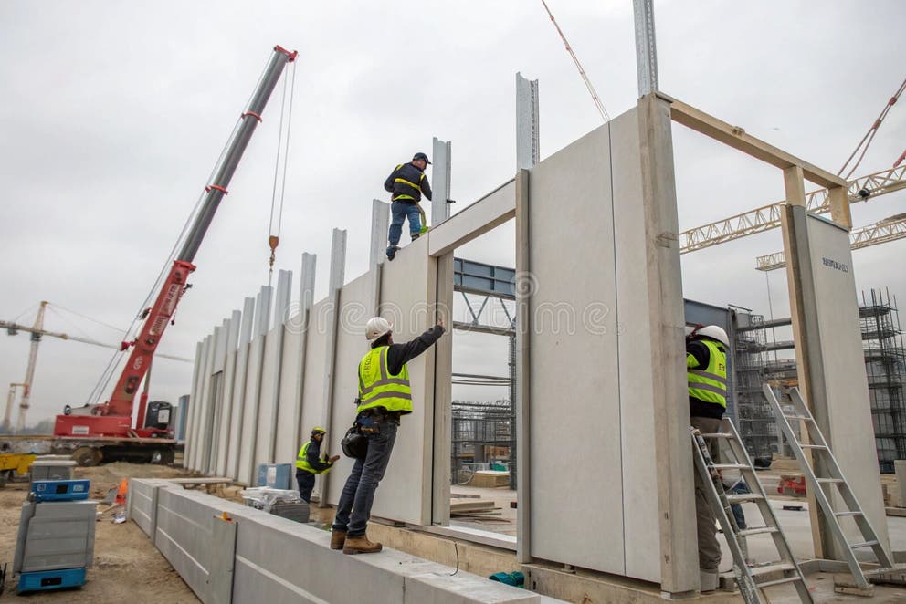 Installation of Prefabricated Building Wall Panels Stock Illustration ...