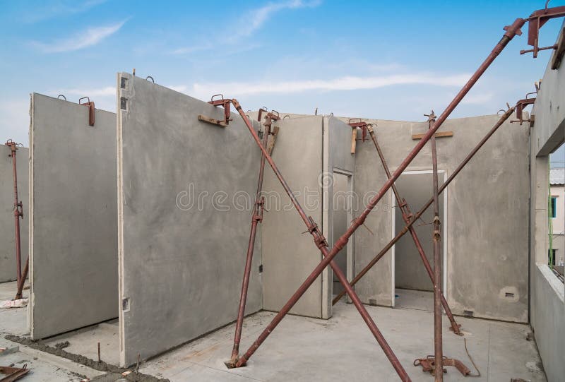 Installation of Prefabricated Building Wall Panels. Stock Image - Image ...