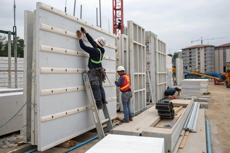 Installation of Prefabricated Wall Panels during Construction Stock ...