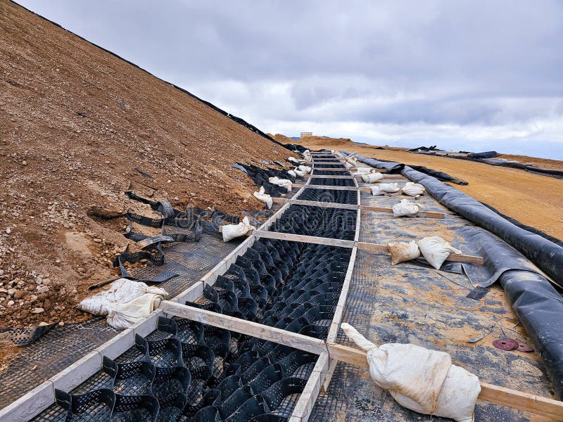 Installation Process of Geosynthetics in Industry and Mining Stock ...