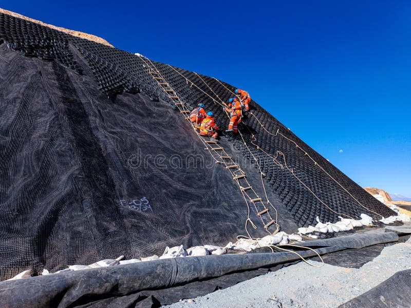 Installation Process of Geosynthetics in Industry and Mining Stock ...
