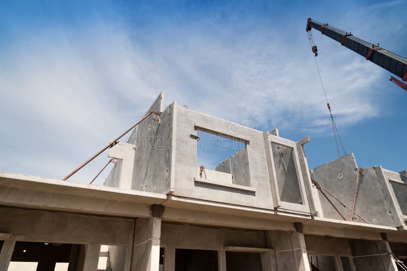 Installation Process of Prefabricated Wall Panels. Stock Photo - Image ...