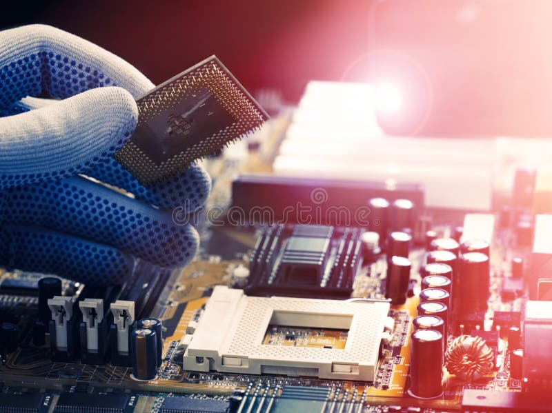 Inserting CPU, Processor Into The Motherboard Stock Photo - Image of device, hands: 11938970