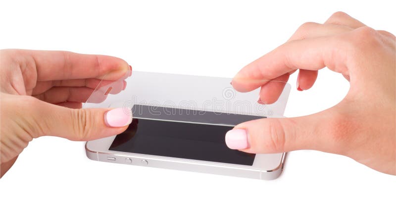 Installation of Protective Glass on the Smartphone Stock Image - Image ...