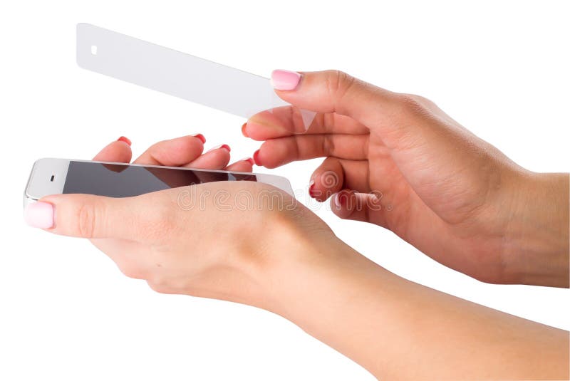 Installation of Protective Glass on the Smartphone Stock Photo - Image ...