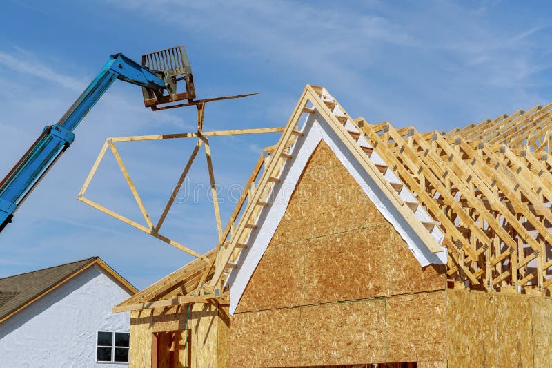 Installation of the Rafters of the New Plywood Apartment Stock Image ...