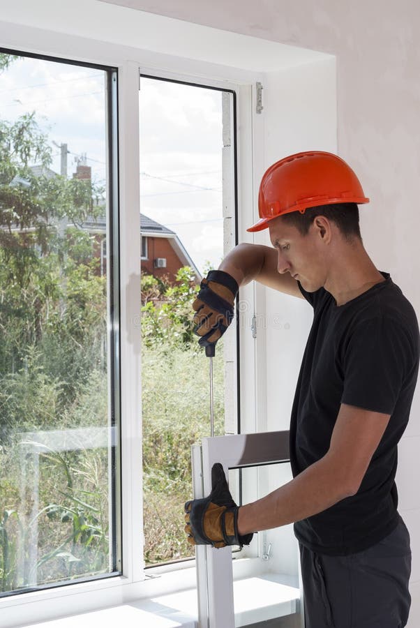 Installation and Repair of Plastic Windows Stock Image - Image of close ...
