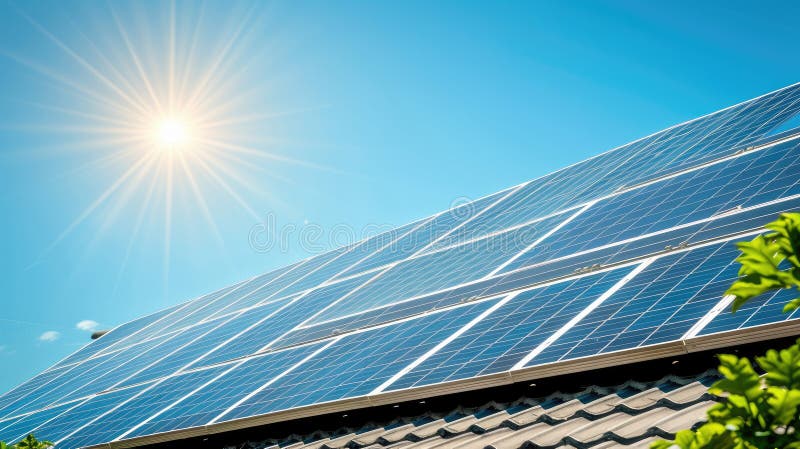 Installation of Solar Panels on the Roof. Sunny Day. Stock Image ...
