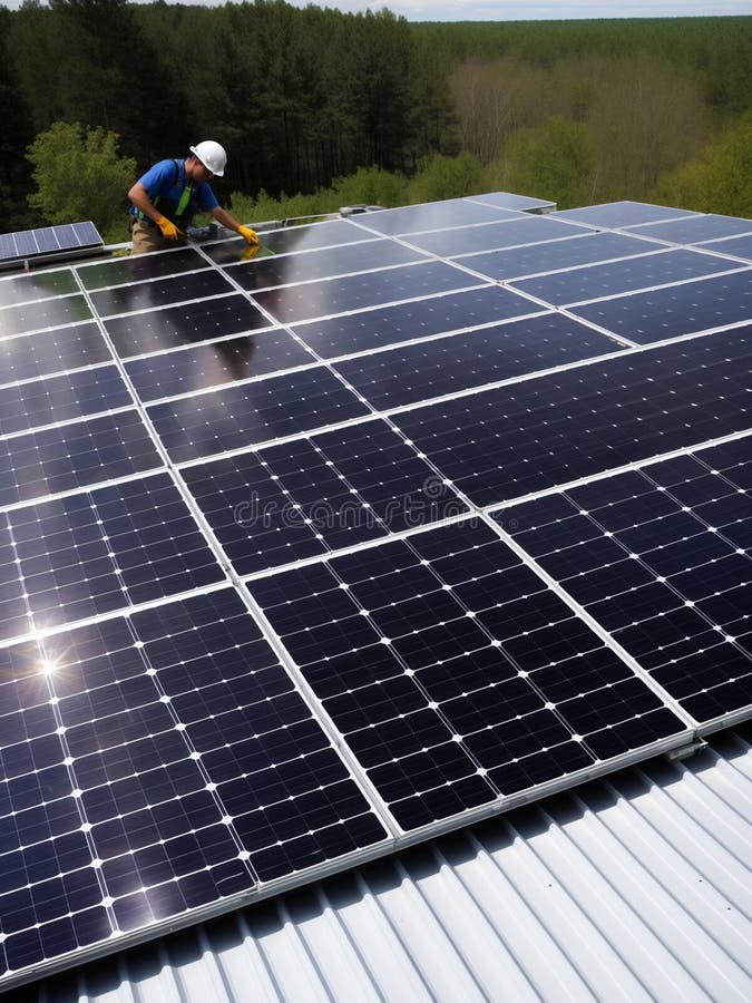 Installation of Solar Panels on the Roof. Sunny Day Stock Illustration ...