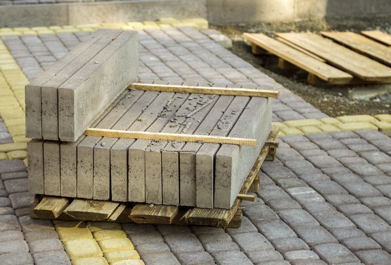 Installation of Stone Paving Slabs in a Yard Stock Image - Image of ...