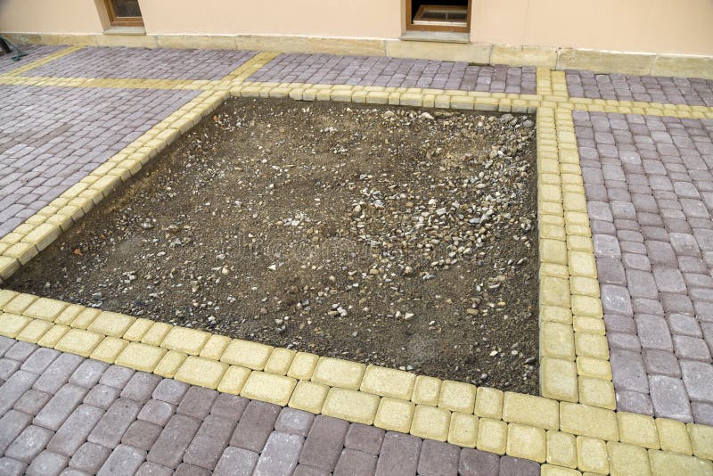 Installation of Stone Paving Slabs in a Yard Stock Image - Image of ...