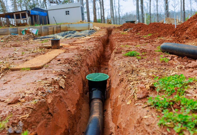 Installation Storm Drainage Drains into Trench Drains for a Purpose of ...