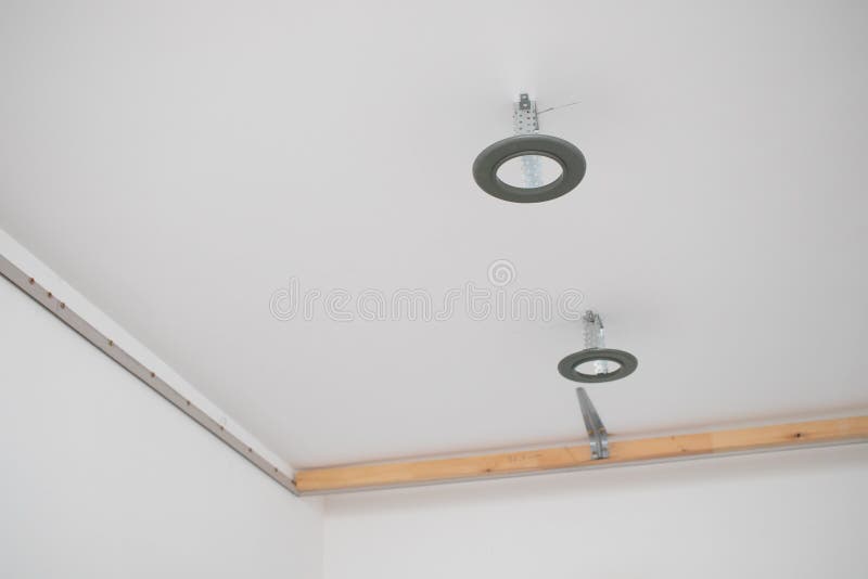 Installation of a Stretch Ceiling. Preparatory Work Stock Image - Image ...