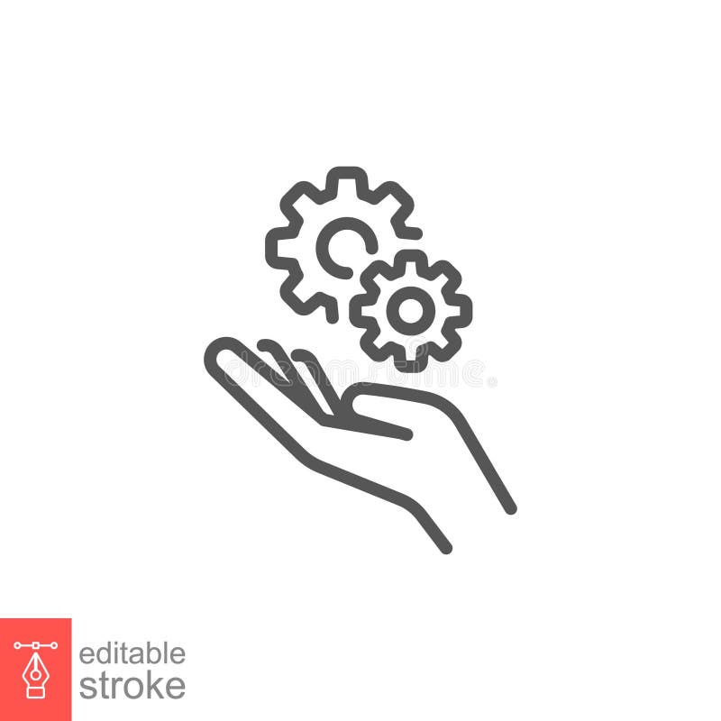 Installation and Support Line Icon. Gears in Hand for Repair Service ...