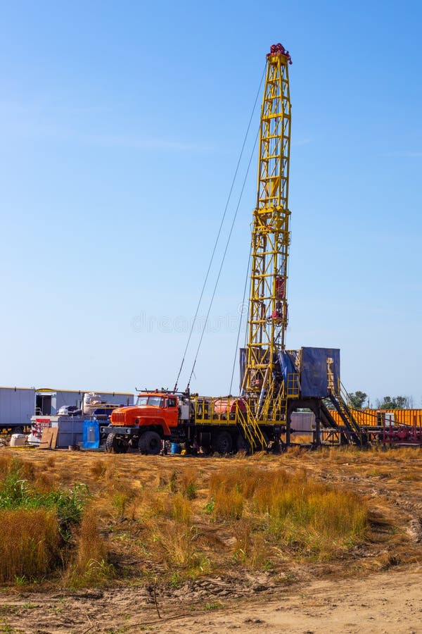Installation of Surveyors in the Field. a Machine with a Tower for ...