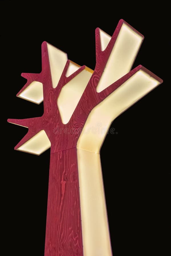 Installation of Tree Backlit on a Black Background. Stock Photo - Image ...