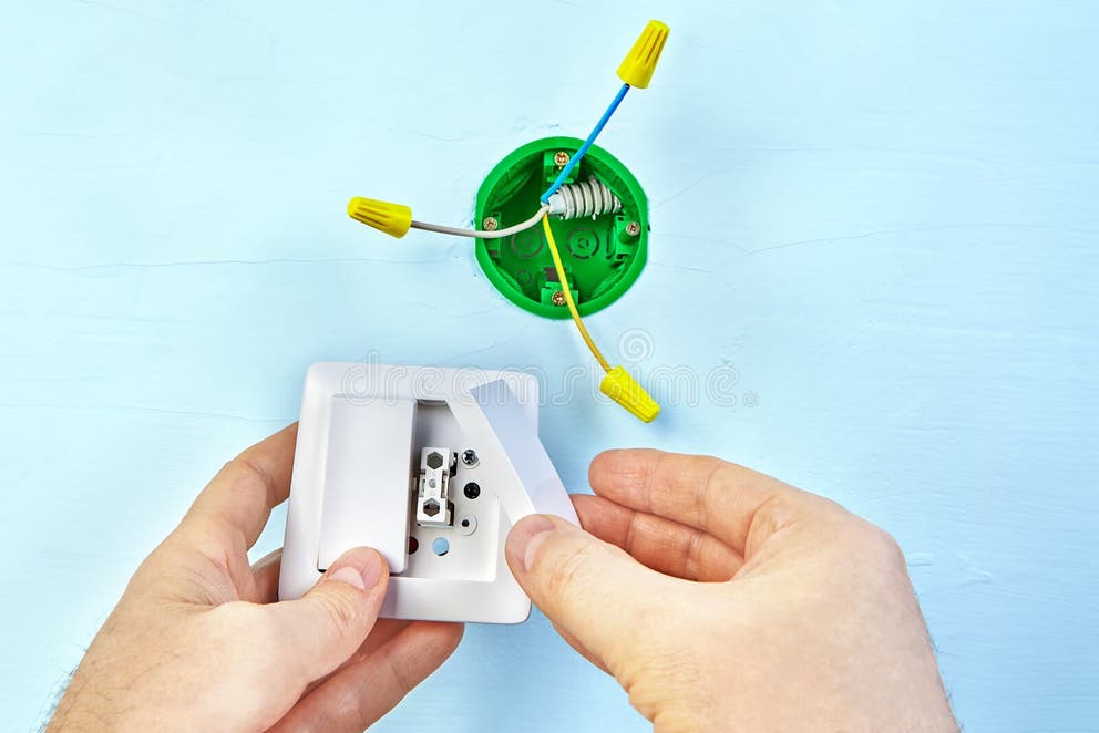 Installation of Two-button Light Switch Stock Image - Image of light ...