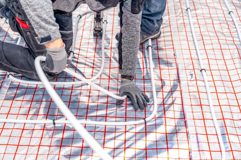 Installation of Underfloor Heating in a New Building Stock Photo ...