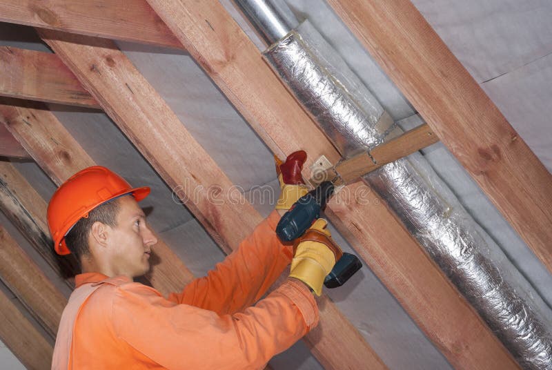 Installation of Ventilation Systems Stock Image - Image of roof ...