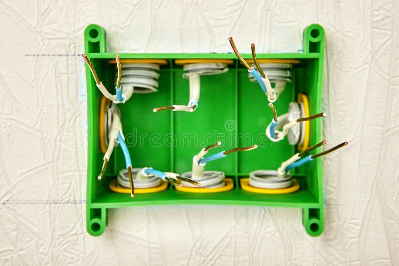 Copper Wiring in a Green Plastic Junction Box Stock Image - Image of ...